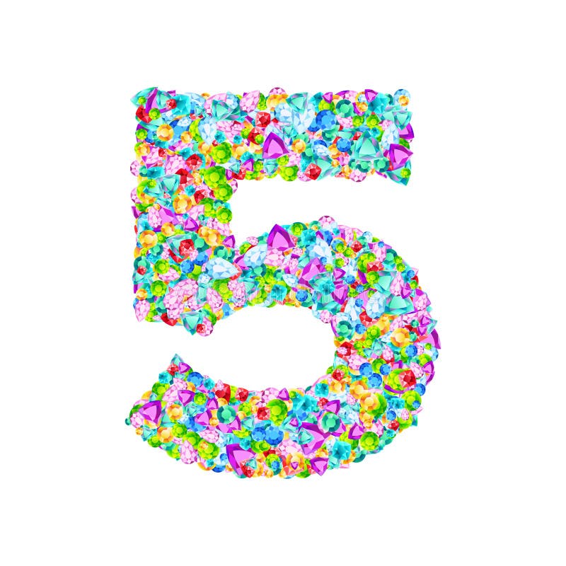 De Vector Kleurrijke Doopvont Van Gemstenen, Cijfer 5 Vector ...