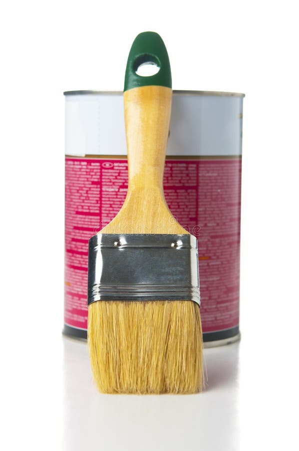 De Verfborstel Met Verf Kan Stock Foto - Image of vloeistof, houder ...
