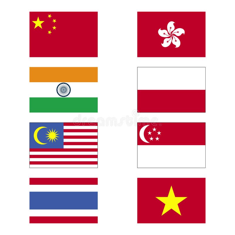 De Vlaggen van Azië vector illustratie. Illustration of vlag - 10031864