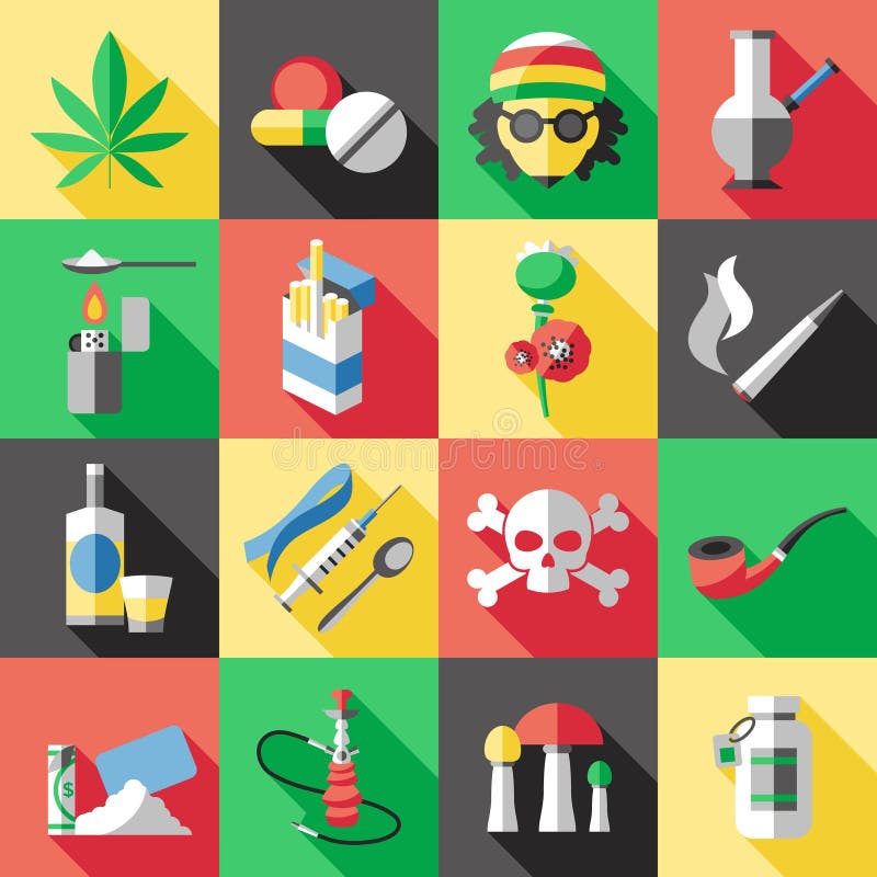 De Vlakke Reeks Van Het Drugspictogram Vector Illustratie ...