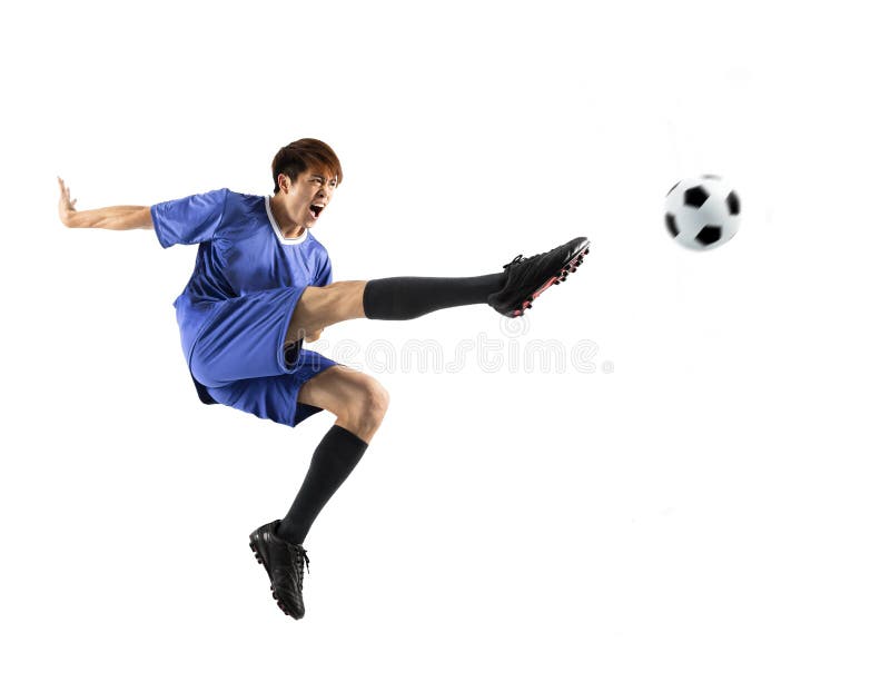 De Voetballer in Actie Isoleerde Witte Achtergrond Stock Foto - Image ...