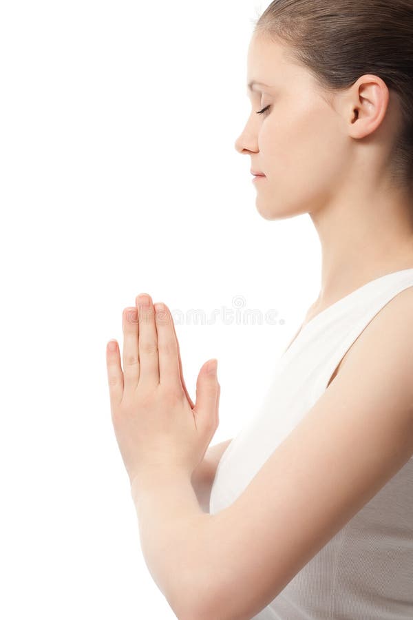 Gevoelige Tiener Dringende Handen Aan Borst Die Dankbaar Zijn Stock ...