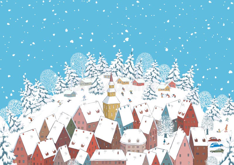 De Winter in Een Kleine Stad Vector Illustratie - Illustration of nave ...