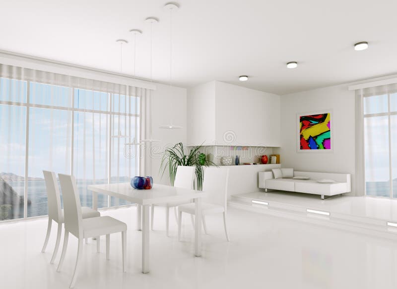 Woonkamer Met Witte Muren En Rode Bank, 3D Interieur Stock Illustratie ...