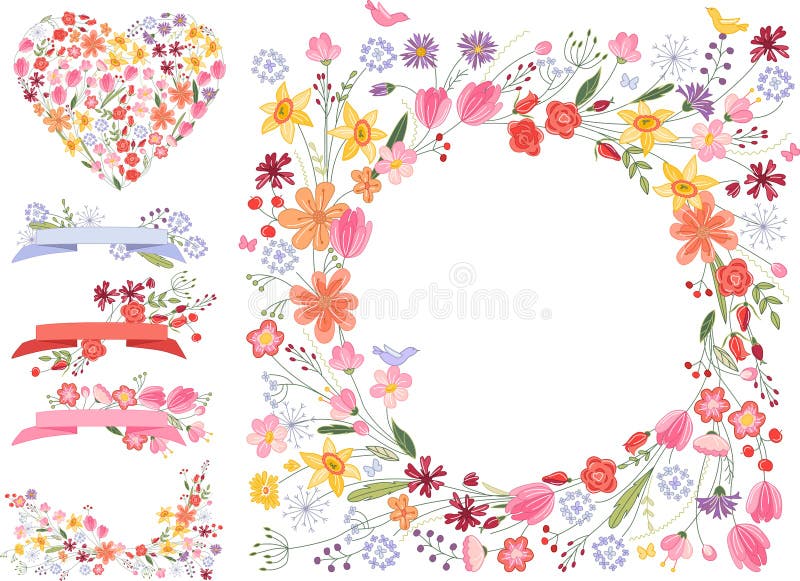 De Zomerbloemen - Kader, Hart En Decor Vector Illustratie ...