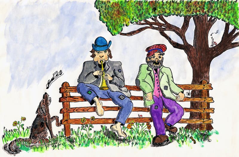 De zwervers spelen Muziek stock illustratie. Illustration of zingen ...