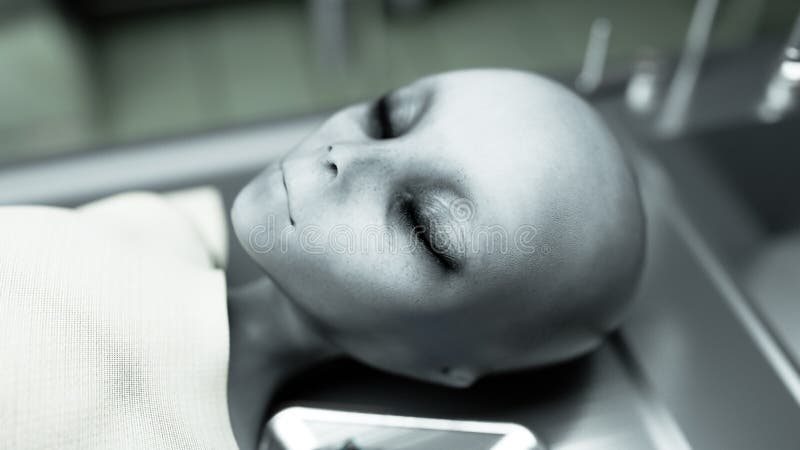 The Dead Alien in the Morgue on the Table. Futuristic Autopsy Concept ...