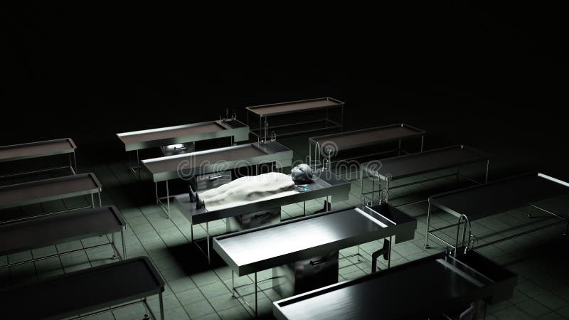 The Dead Alien in the Morgue on the Table. Futuristic Autopsy Concept ...