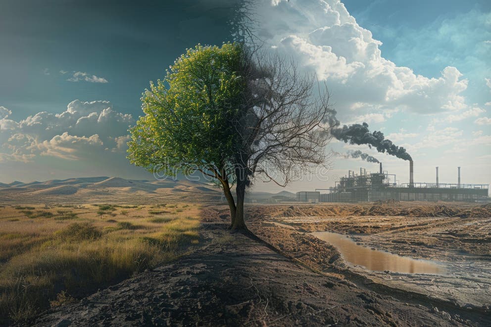 Dead and Alive Tree, Climate Change and Global Warming Concept Stock ...