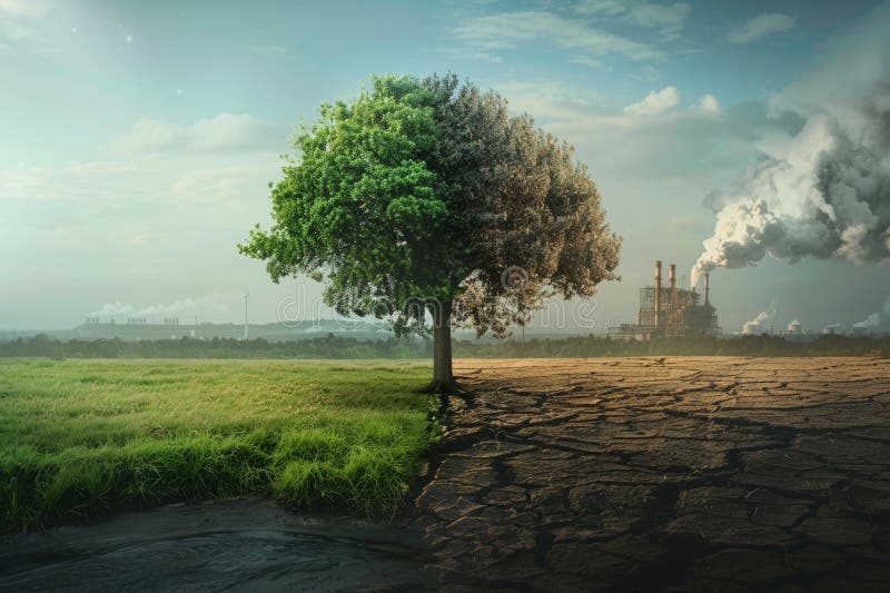 Dead and Alive Tree in the Landscape Stock Photo - Image of collage ...