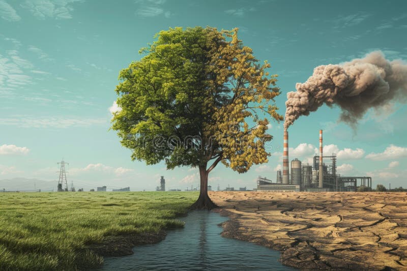 Dead and Alive Tree in the Landscape Stock Image - Image of collage ...