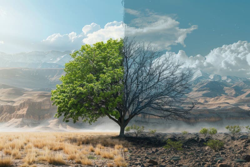 Dead and Alive Tree in Landscape Collage Stock Photo - Image of ...