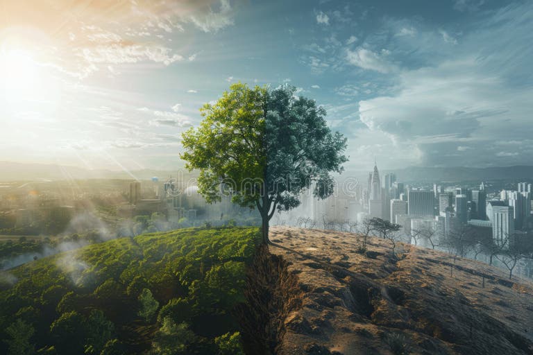 Dead and Alive Tree in Landscape Collage Stock Image - Image of live ...