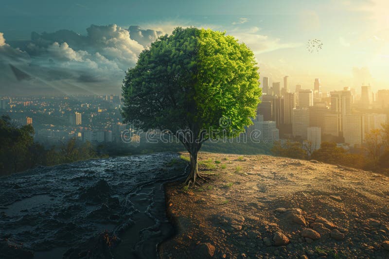 Dead and Alive Tree in Landscape Collage Stock Photo - Image of global ...