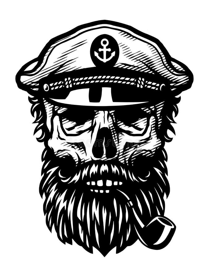 Dead Captain, with a Smoking Pipe and a Cap. Vector Illustration. Stock ...