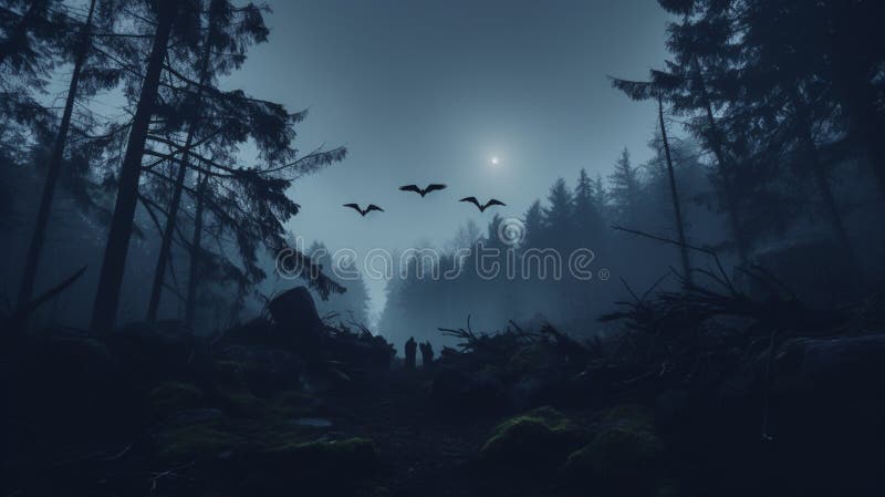Dead Cliff Road on the Dead Mysterious Forest with Three Crows on the ...