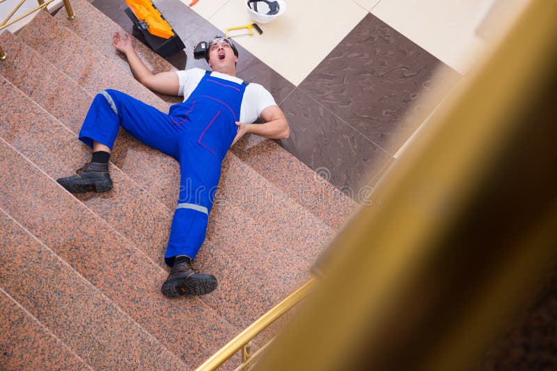 The Dead Contractor Worker Felling Off the Stairs Stock Photo - Image ...