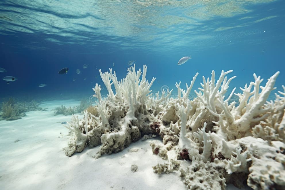 A Dead Coral Reef, Bleached and Devoid of Marine Life Stock ...