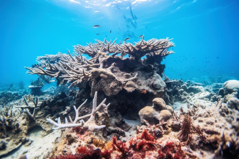 An almost Dead Coral Reef Under Water Stock Illustration - Illustration ...