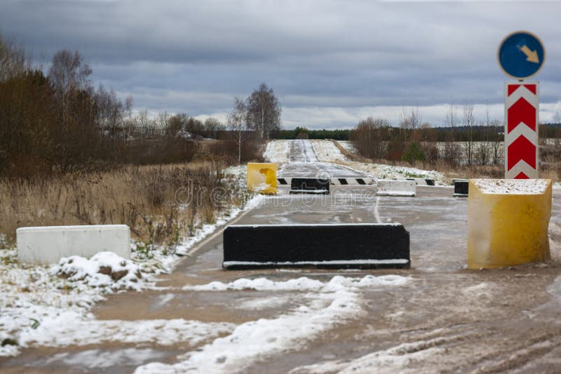 Dead End Road with Plastic Blocks Stock Image - Image of scene ...
