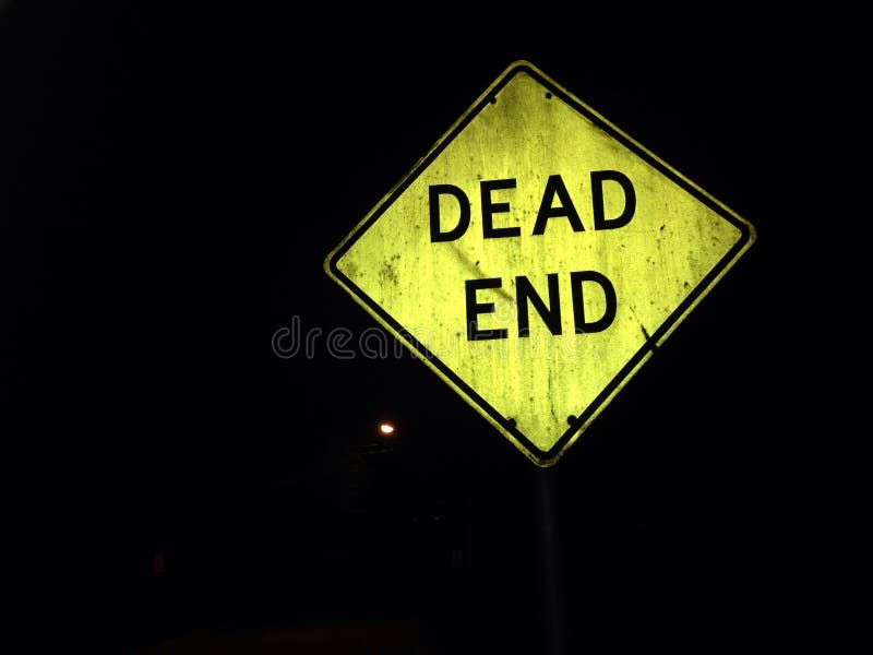 Dead end stock image. Image of yellow, night, sign, dead - 48718919