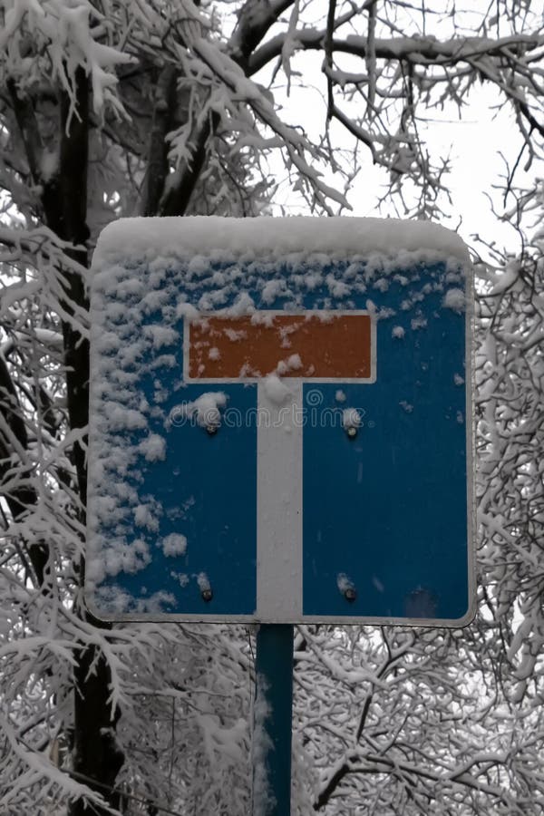 Dead End Sign on a Winter Road. Stock Photo - Image of country, highway ...