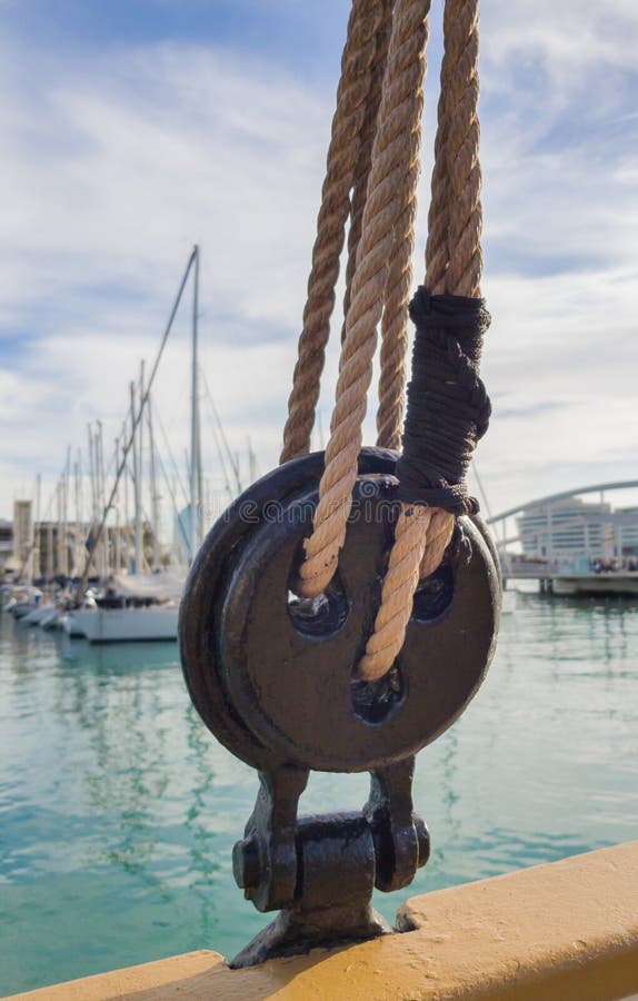 Old Wooden Deadeye on the Shrouds of a Sailing Vessel of the Eighteenth ...