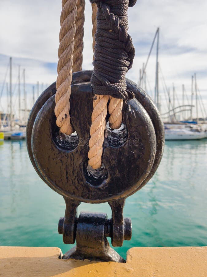 Old Wooden Deadeye On The Shrouds Of A Tall Ship Of The Eighteenth ...