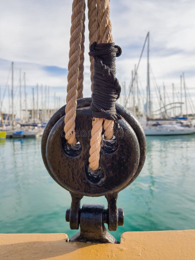 Old Wooden Deadeye On The Shrouds Of A Tall Ship Of The Eighteenth ...
