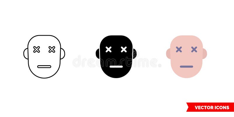 Dead Face Icon of 3 Types Color, Black and White, Outline. Isolated ...
