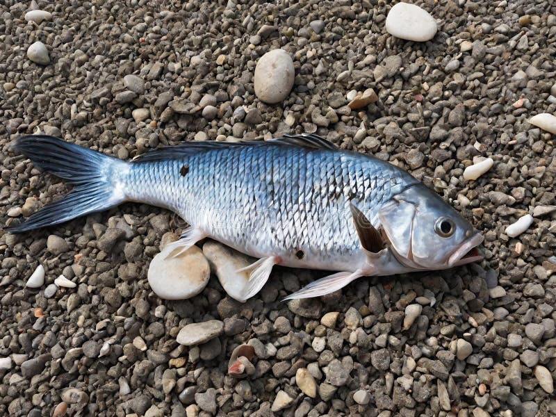 A Dead Fish on a Gravel Ground with Rocks Stock Illustration ...
