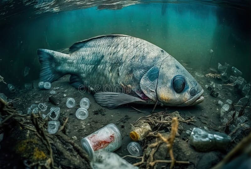 Dead Fish with Plastic Trash in the Ocean. Pollution in the Seas and ...