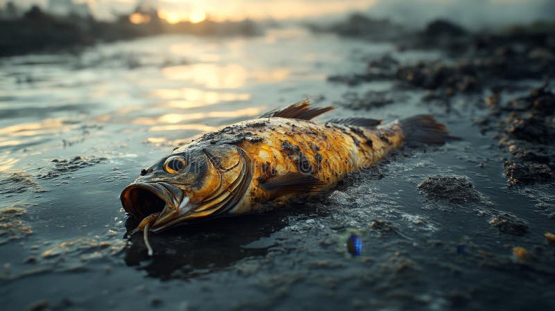Dead Fish Washed Ashore on the Beach at Sunset Stock Illustration ...