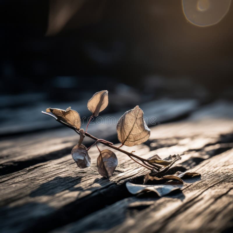A Dead Leaf on a Wooden Table with the Sun Shining in the Background ...
