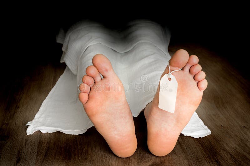 The Dead Man`s Body Under White Cloth with Focus on Hand Stock Image ...