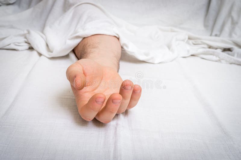The Dead Man`s Body Under White Cloth with Focus on Hand Stock Photo ...