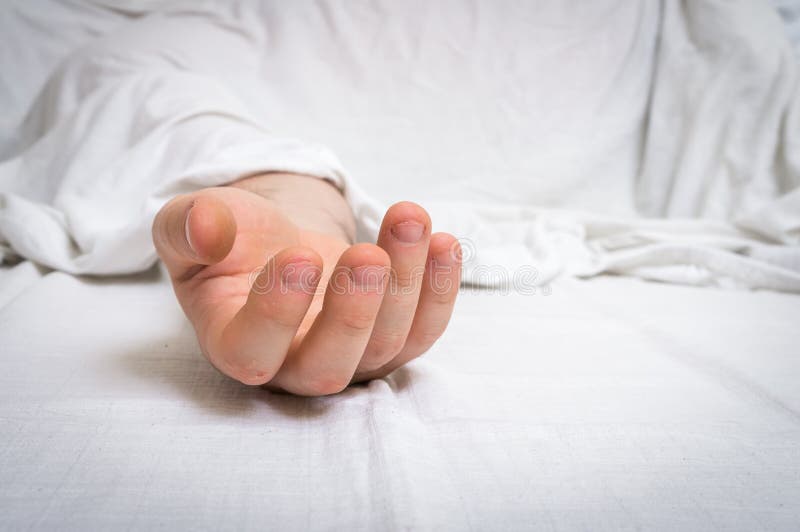 The Dead Man`s Body Under White Cloth with Focus on Hand Stock Image ...