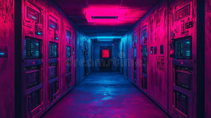In the Dead of Night, a Modern Data Center Corridor Sparkles with Red ...