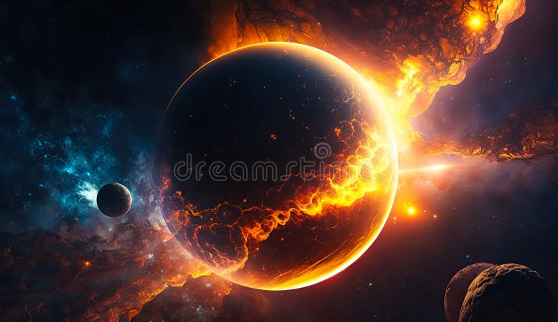 Dead Planet in Outer Space on Fire Stock Illustration - Illustration of ...