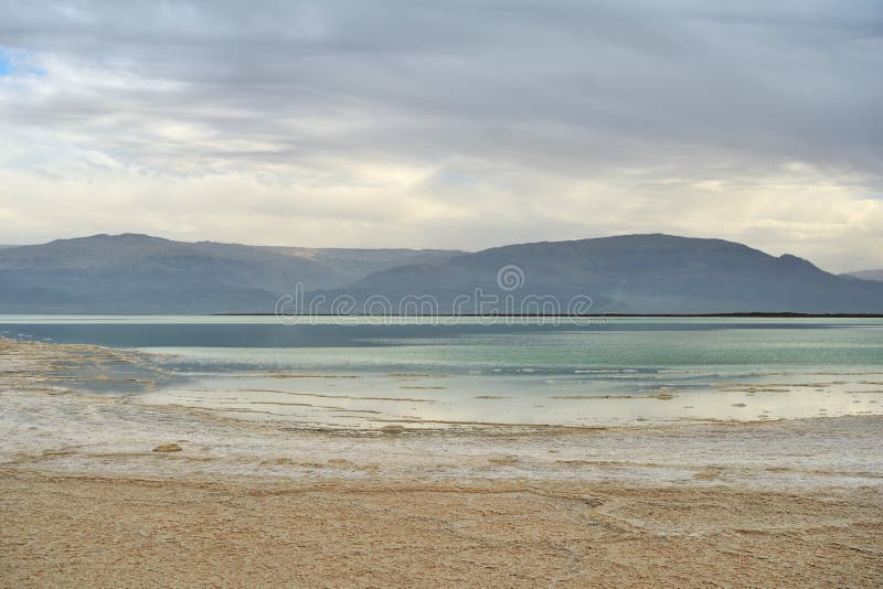 Dead Sea and Overcast Sky in Cloudy Weather Stock Photo - Image of ...