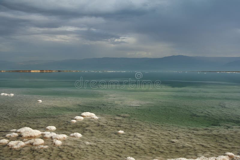 Dead Sea and Overcast Sky in Cloudy Weather Stock Image - Image of ...