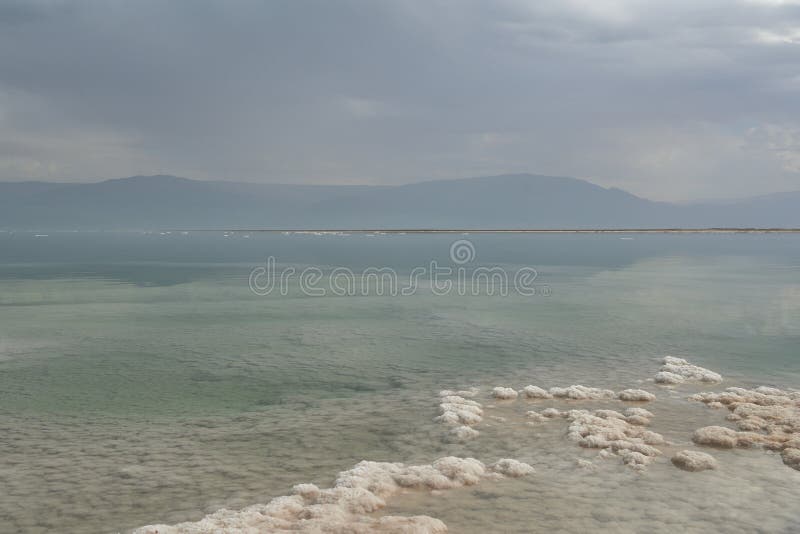 Dead Sea and Overcast Sky in Cloudy Weather Stock Photo - Image of ...