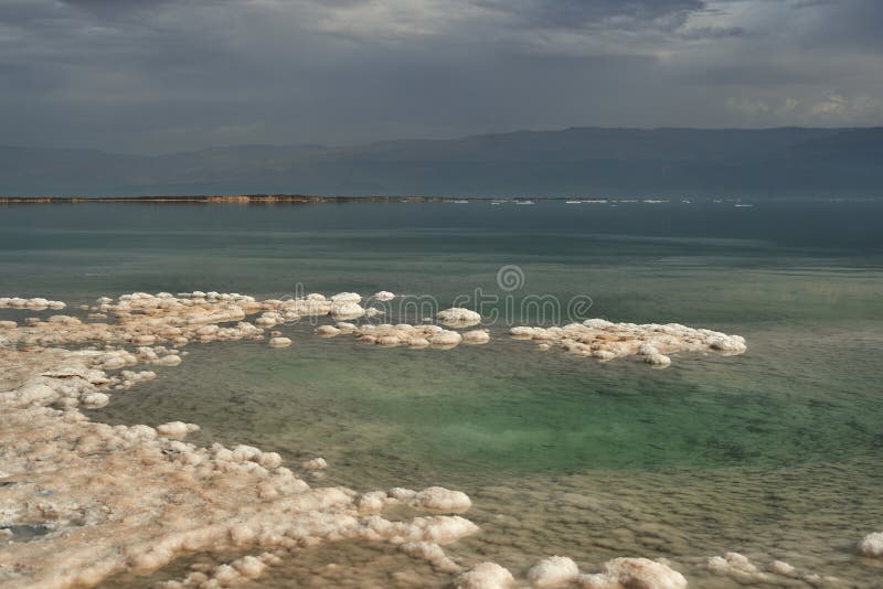 Dead Sea and Overcast Sky in Cloudy Weather Stock Photo - Image of ...