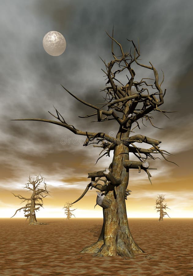 Dead Tree Bush by Night - 3D Render Stock Illustration - Illustration ...