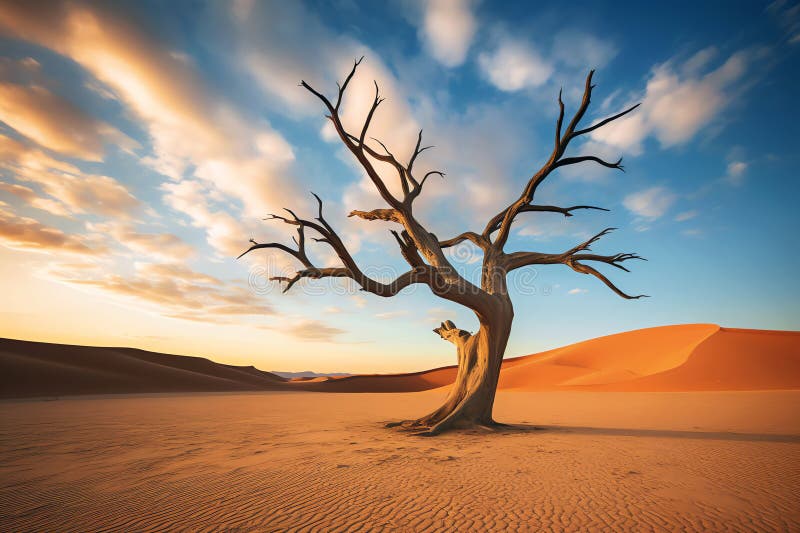 Dead Tree in Desert, AI Generated Stock Illustration - Illustration of ...