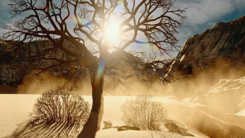 Solitary Dead Tree in Desert 3d Illustration Stock Illustration ...