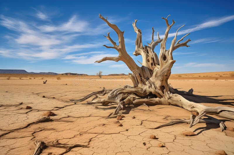Dead Tree in Dried Out, Cracked Soil Stock Illustration - Illustration ...