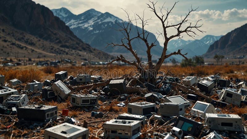Dead Tree Growing from a Pile of Electronic Waste. Minimal Pollution ...