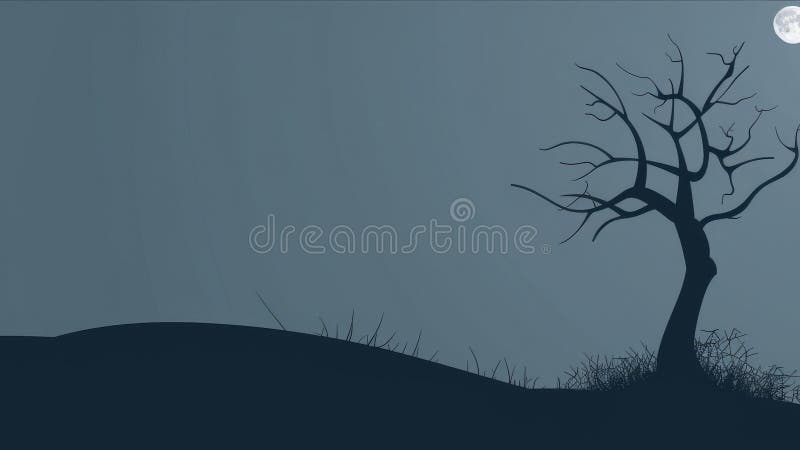 Dead Tree on the Hill at Night with Moon Illustration Stock ...