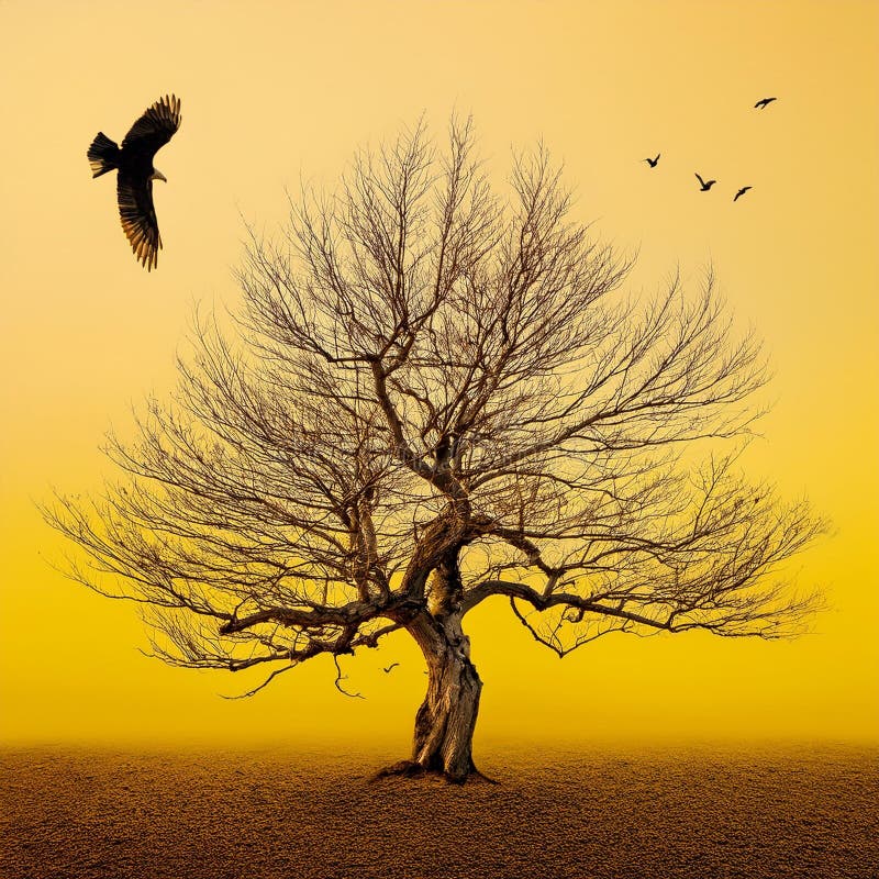 A Dead Tree with No Leaves on a Yellow Background Stock Illustration ...